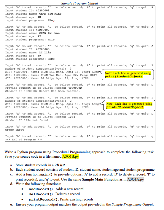 Solved Sample Program OutputInput ' A ' ﻿to add record, | Chegg.com