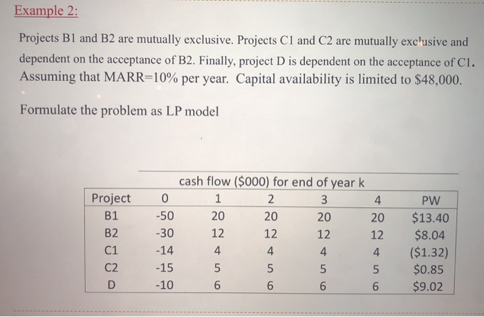 Solved Example 2 Projects B1 and B2 are mutually exclusive. | Chegg.com