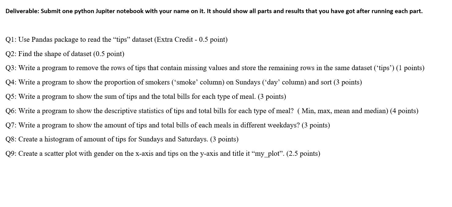 Deliverable: Submit one python Jupiter notebook with | Chegg.com