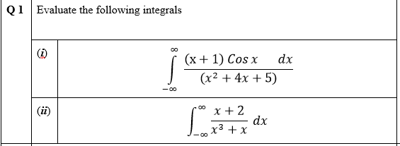Solved Q1 Evaluate the following integrals oo (x + 1) Cos x | Chegg.com