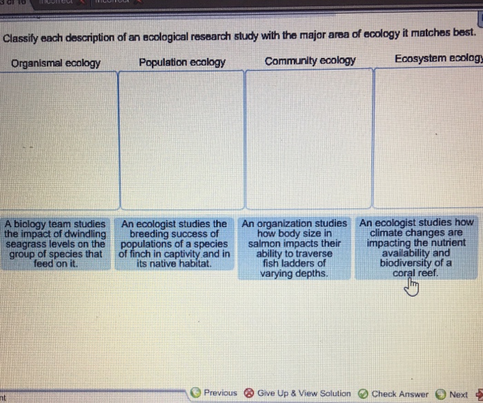 Solved classify each description of an ecological research | Chegg.com