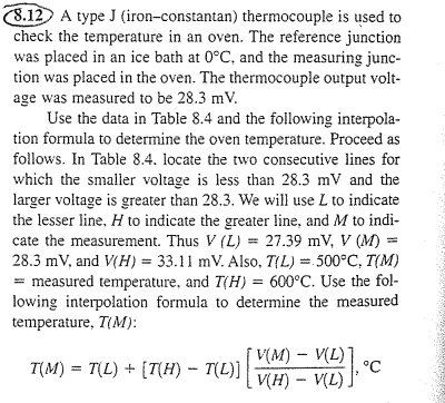 Solved 8.12 A type J (iron-constantan) thermocouple is used | Chegg.com