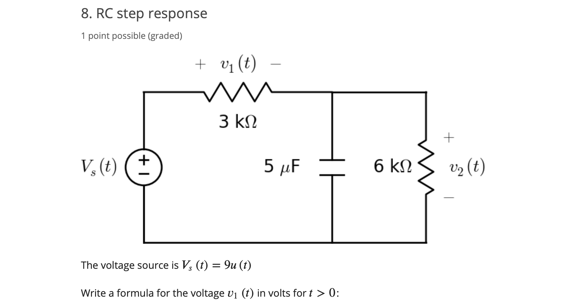 Solved 8. RC step response 1 point possible (graded) + vi(t) | Chegg.com