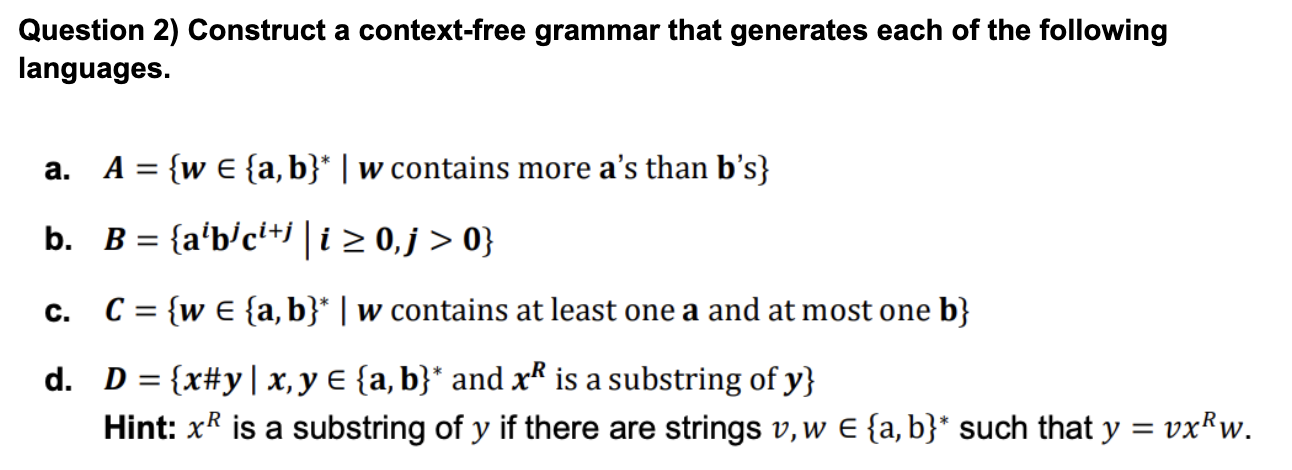 Solved Question 2) Construct a context-free grammar that | Chegg.com