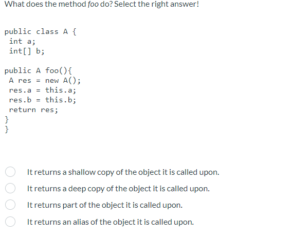 Solved What does the method foo do? Select the right answer! | Chegg.com
