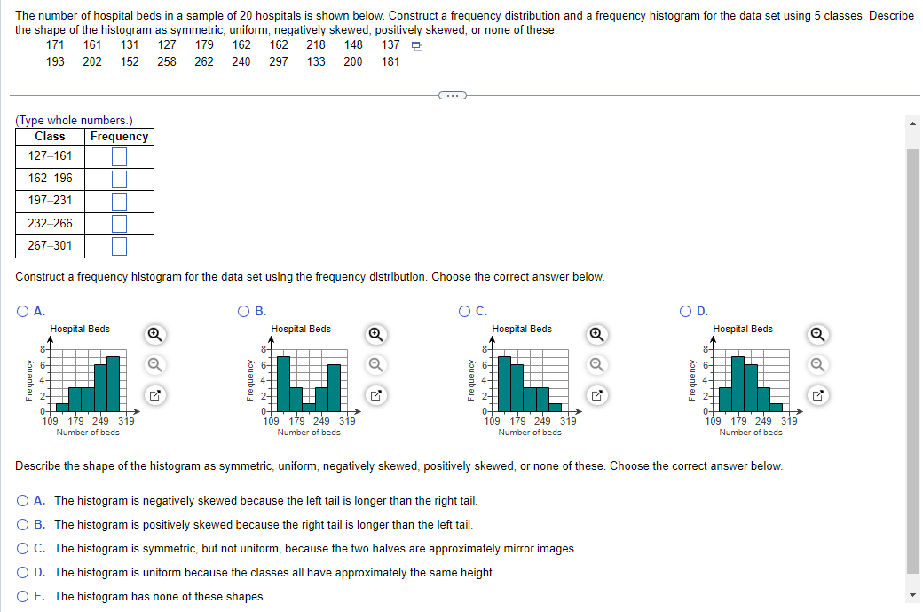 Solved The number of hospital beds in a sample of 20 | Chegg.com