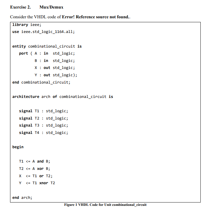 Exercise 2. Mux/Demux Consider the VHDL code of | Chegg.com
