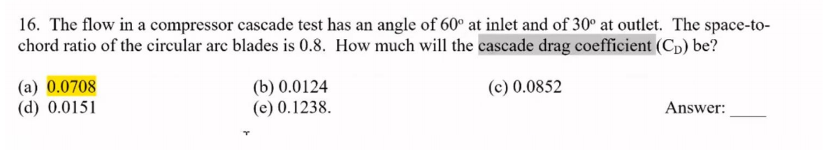 Solved 16. The flow in a compressor cascade test has an | Chegg.com