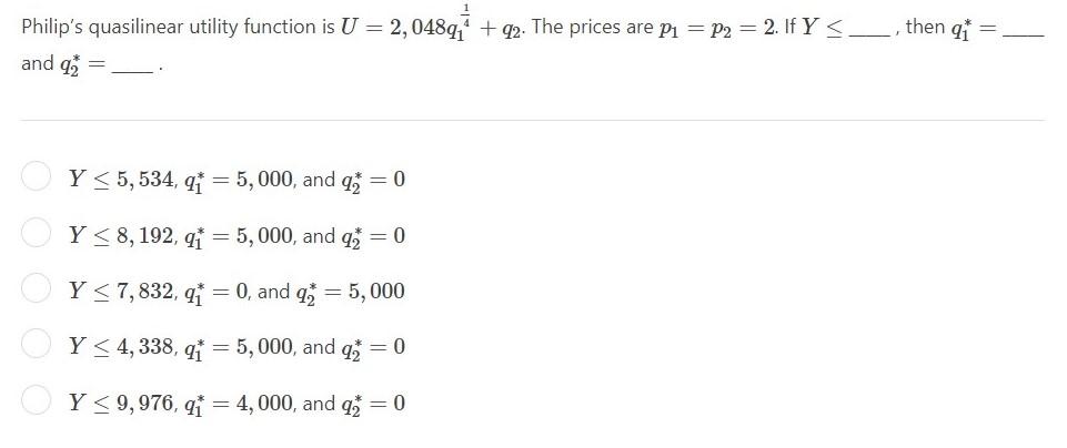 Solved Philip's quasilinear utility function is | Chegg.com