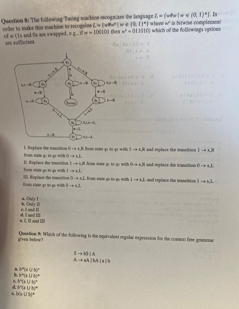 Solved 2uestion 8: The following Turing machine recognizes | Chegg.com
