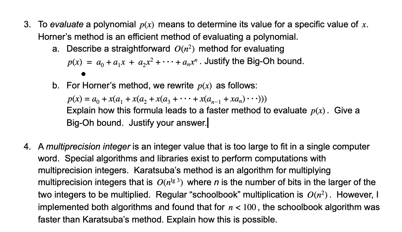 Solved 3. To evaluate a polynomial p(x) means to determine | Chegg.com