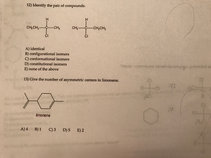 Solved Identify the pair of compounds. A) identical B) | Chegg.com