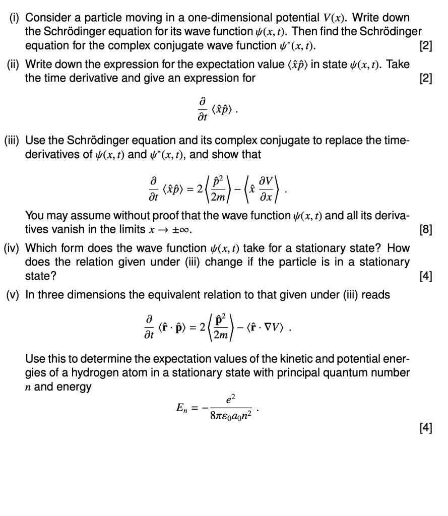 Solved (i) Consider a particle moving in a one-dimensional | Chegg.com