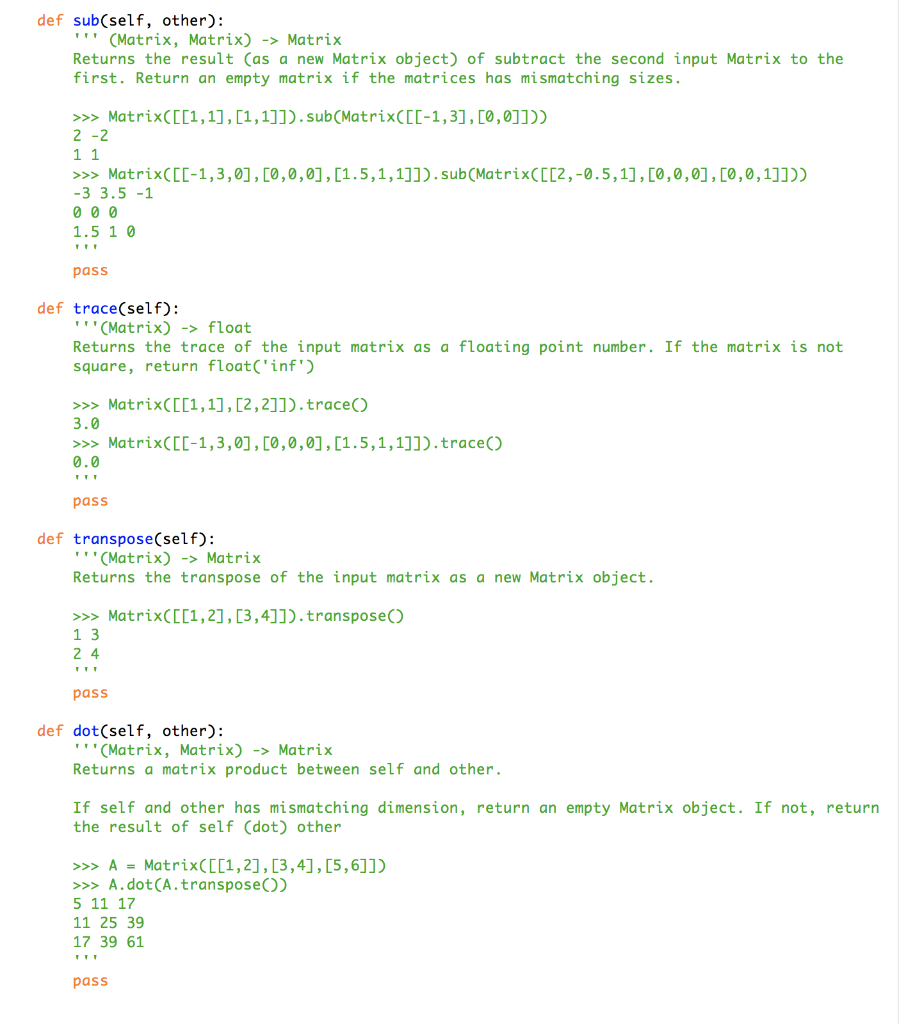 Solved Class Matrix Object Def Init Self Matrix Matrix Li