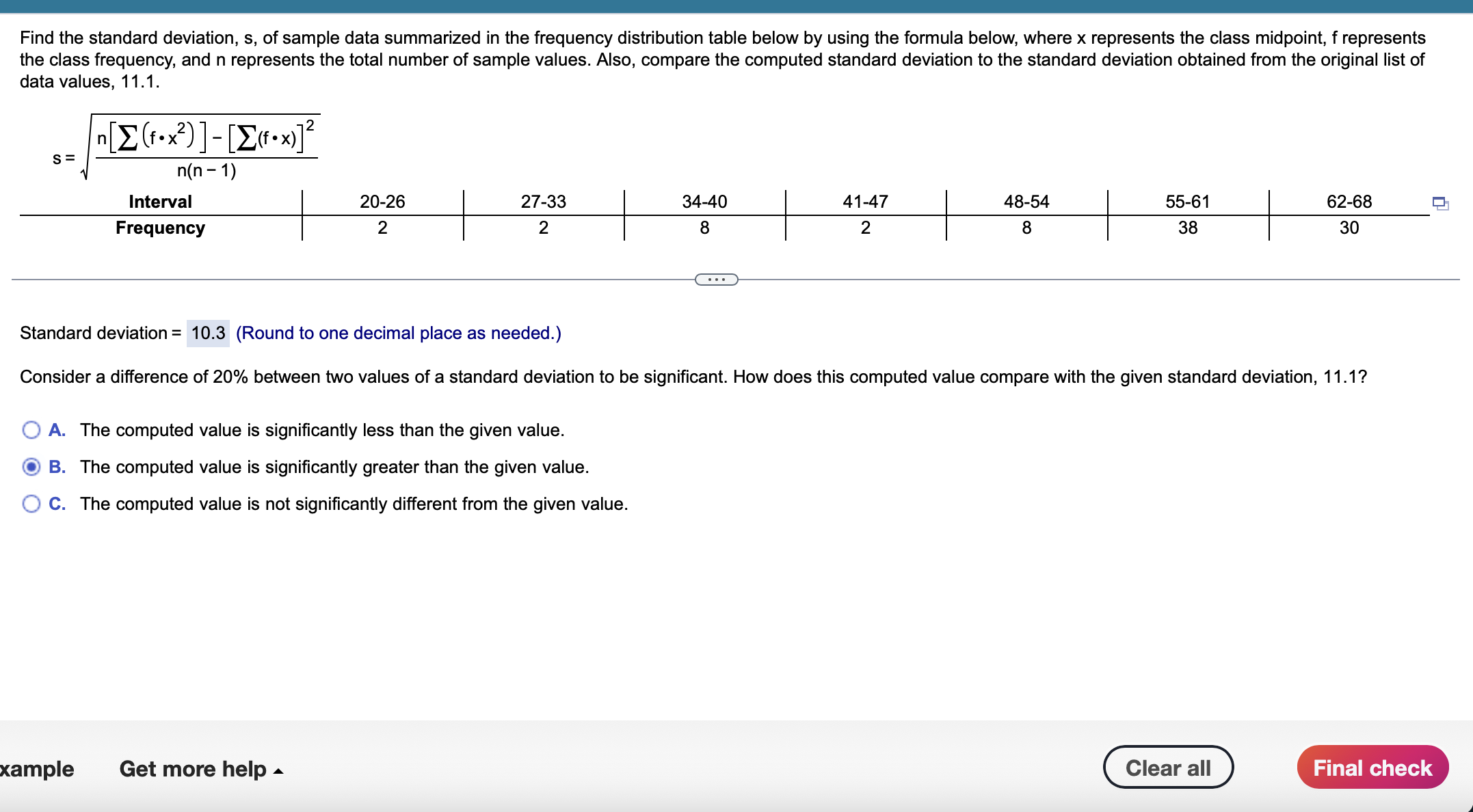 Solved Find the standard deviation, s, of sample data | Chegg.com