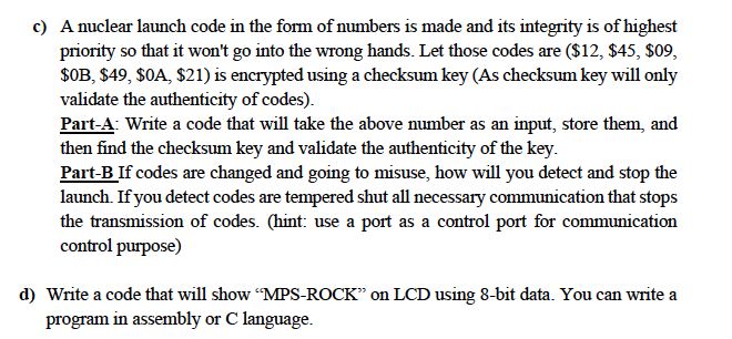c) A nuclear launch code in the form of numbers is | Chegg.com