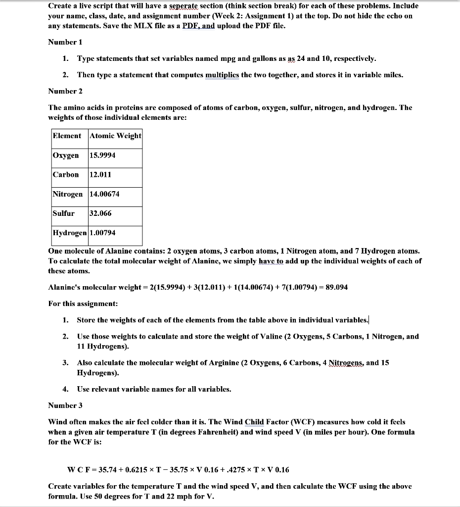Solved Create a live script that will have a seperate | Chegg.com