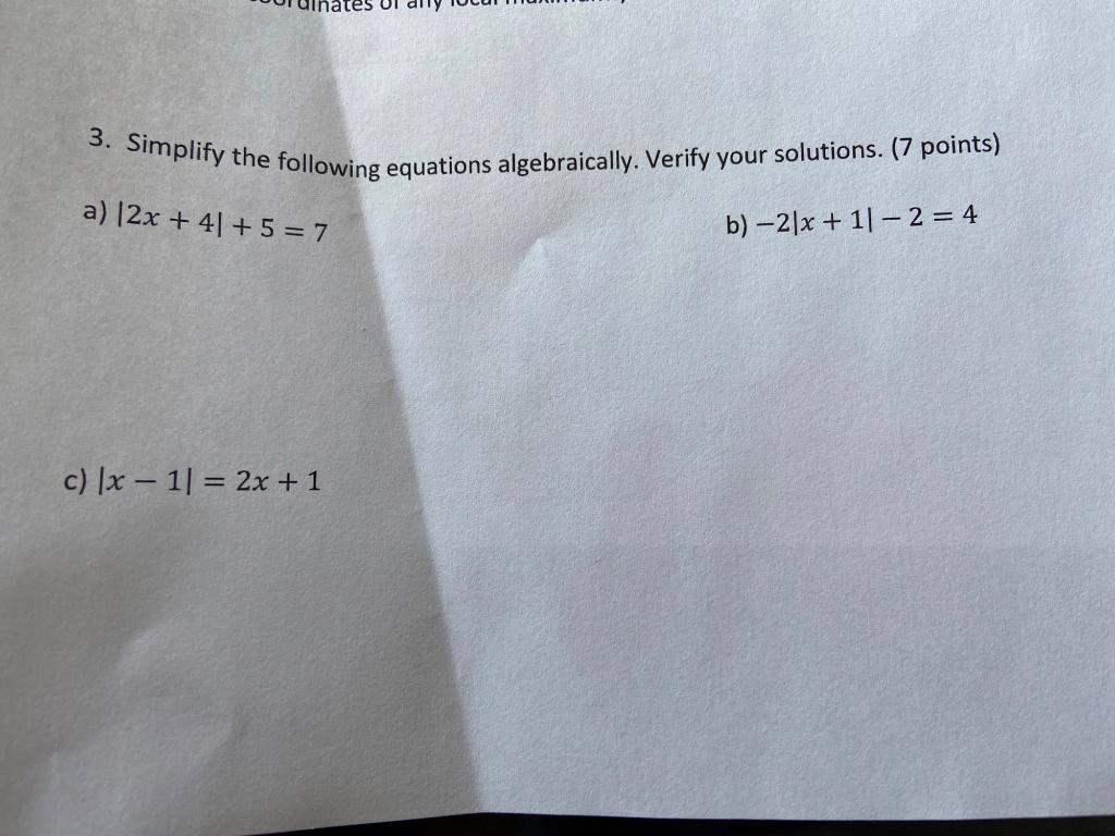 Solved 3. Simplify the following equations algebraically. | Chegg.com