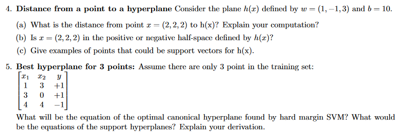 Solved 4. Distance from a point to a hyperplane Consider the | Chegg.com