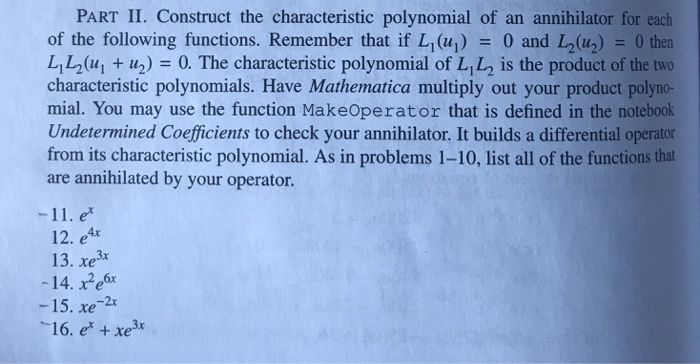 Solved PART II. Construct the characteristic polynomial of | Chegg.com