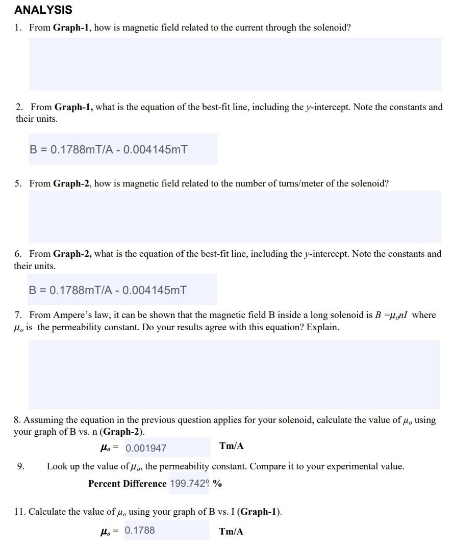 Solved ANALYSIS 1. From Graph-1, how is magnetic field | Chegg.com
