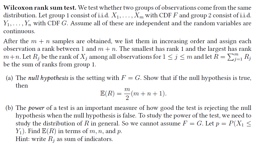 Solved Wilcoxon rank sum test. We test whether two groups of | Chegg.com
