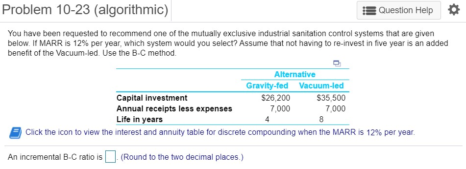 Solved Problem 10-23 (algorithmic) : Question Help You have | Chegg.com