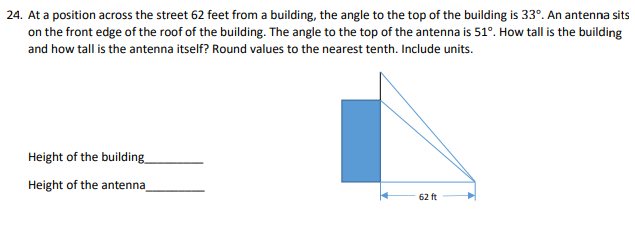 Solved 24. At a position across the street 62 feet from a | Chegg.com