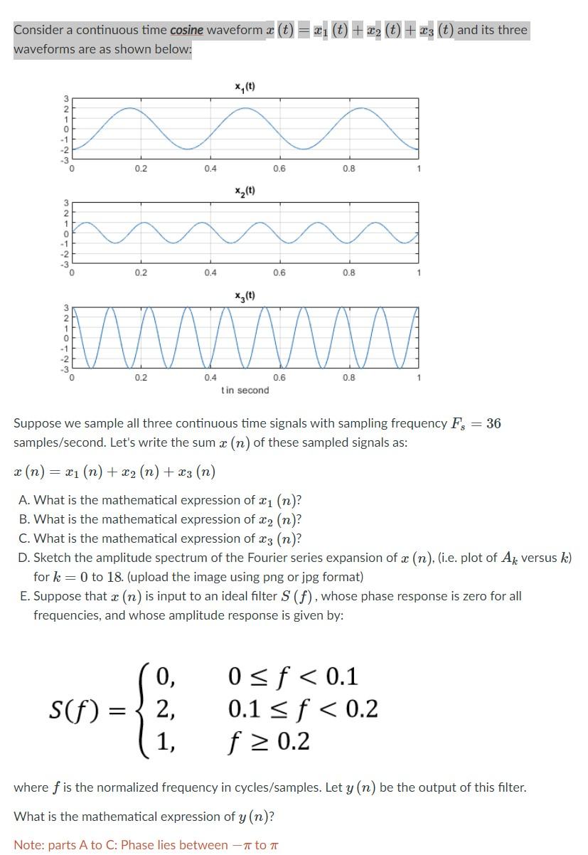 Solved Consider a continuous time cosine waveform x (t) = z; | Chegg.com