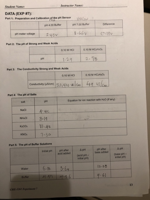 Student Name: Instructor Name: DATA (EXP #7): Part 1: | Chegg.com