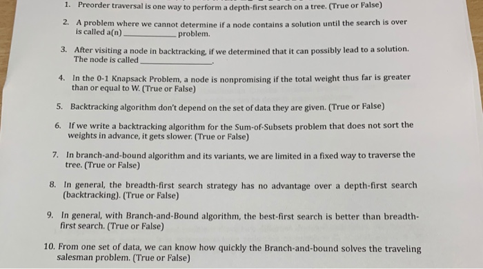 Solved 1 Preorder Traversal Is One Way To Perform A