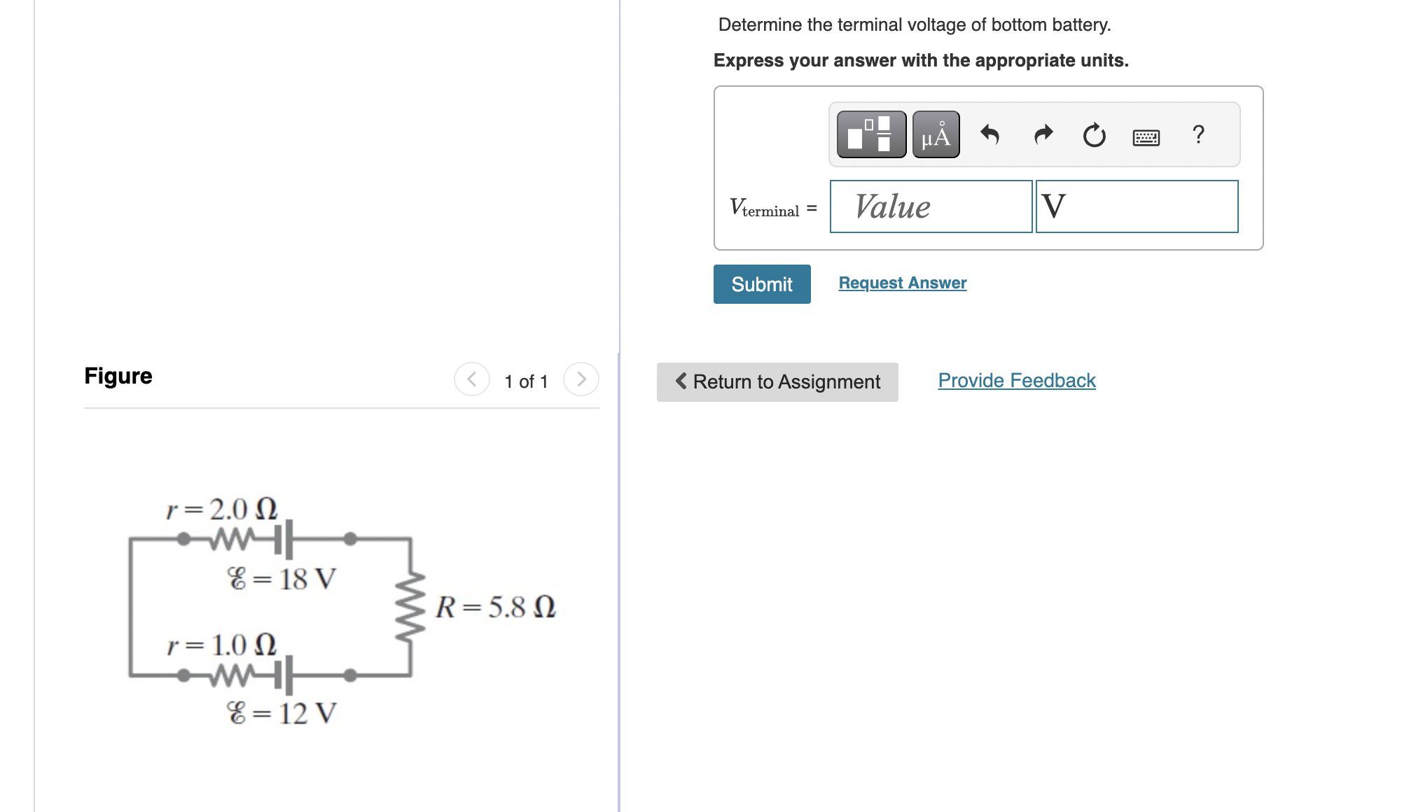 Solved Determine the terminal voltage of bottom | Chegg.com