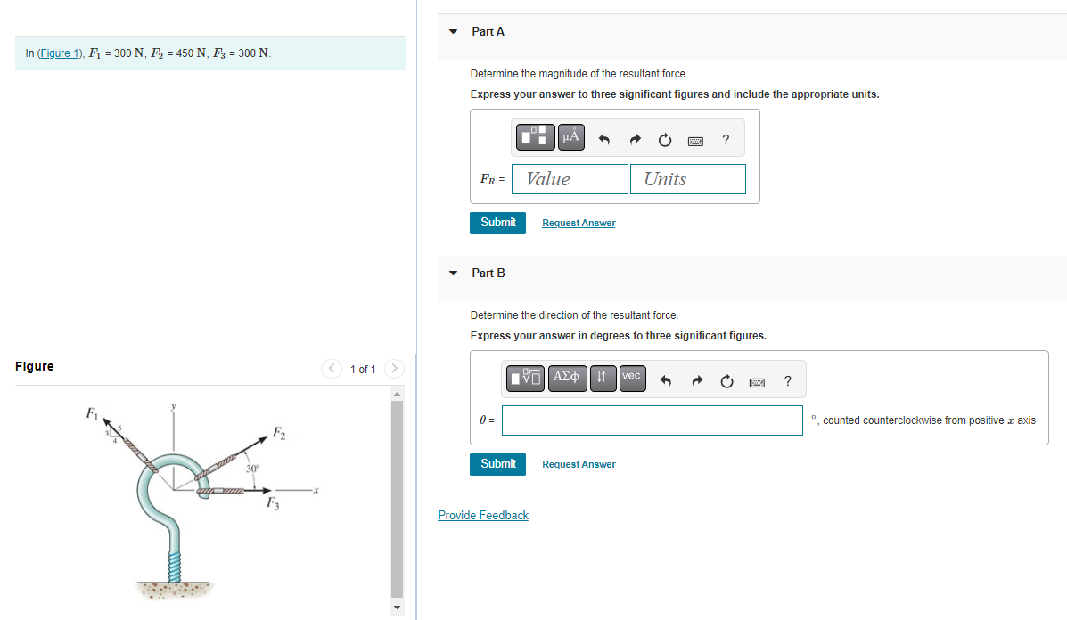 Solved In (Figure 1), F1=300 N,F2=450 N,F3=300 N. Determine | Chegg.com