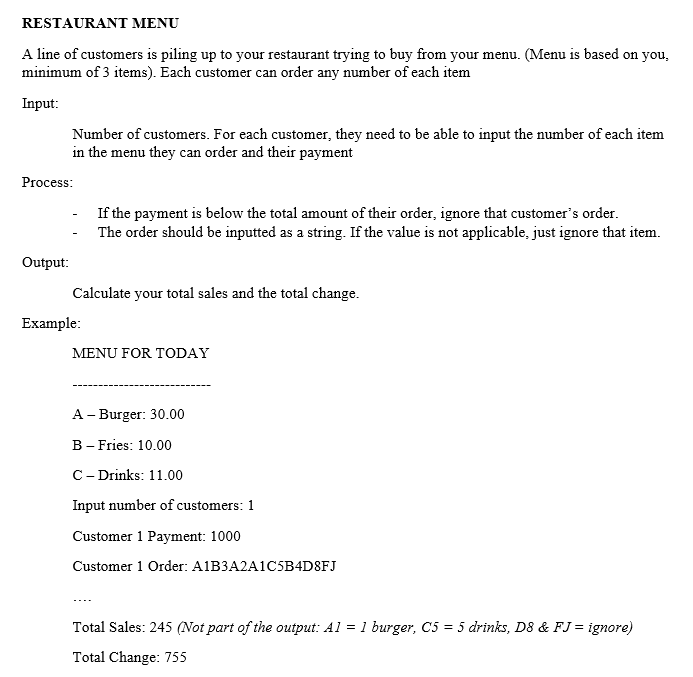 Solved RESTAURANT MENU A line of customers is piling up to | Chegg.com