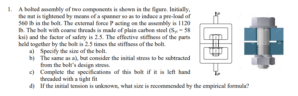 Solved 1. A bolted assembly of two components is shown in | Chegg.com