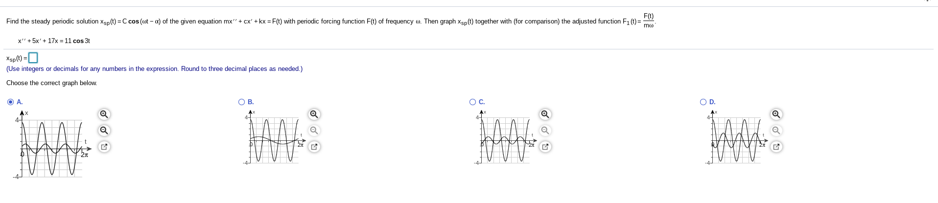 Solved Find The Steady Periodic Solution Xsp T Ccos ωt−α