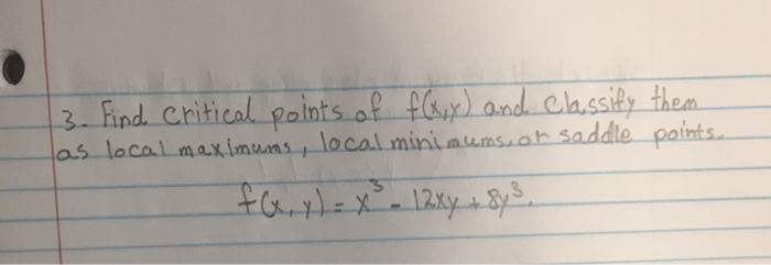Solved Find critical points of f(x, y) and classify then as | Chegg.com