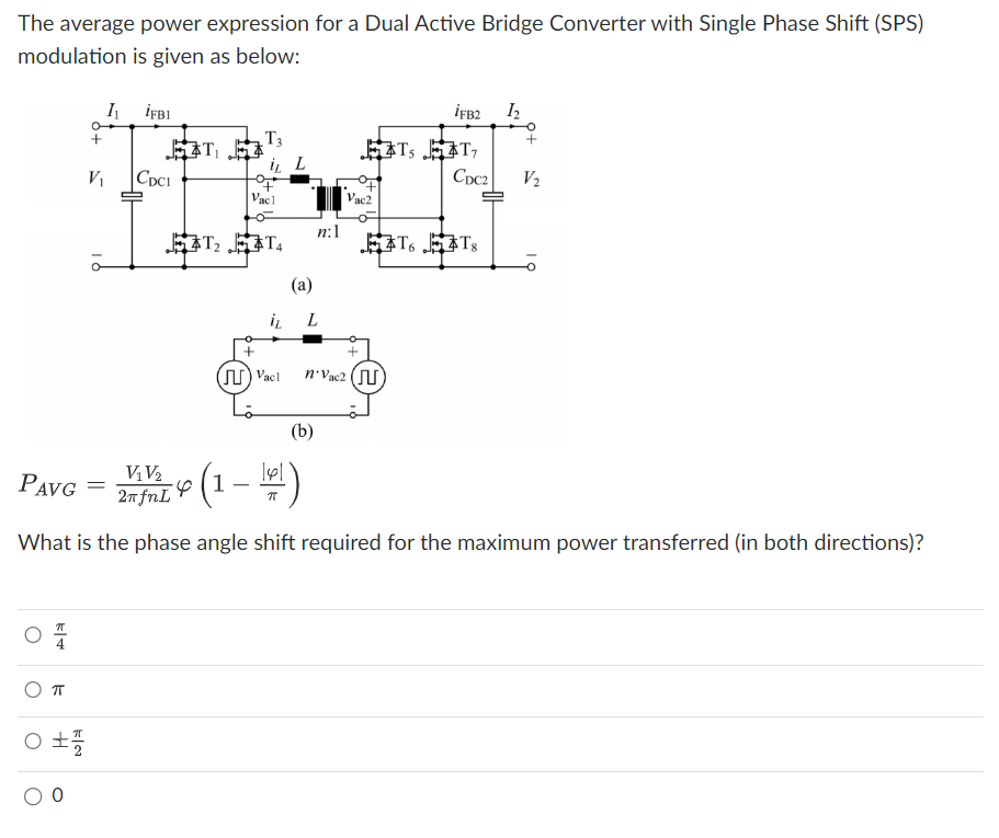 Solved The average power expression for a Dual Active Bridge | Chegg.com