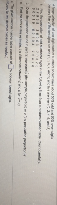 Solved A large collection of one-digit random numbers should | Chegg.com
