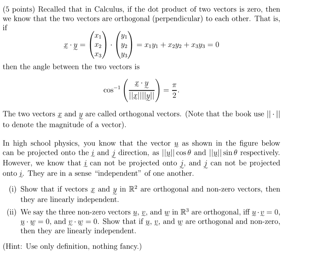 Orthogonal Vectors Dot Product