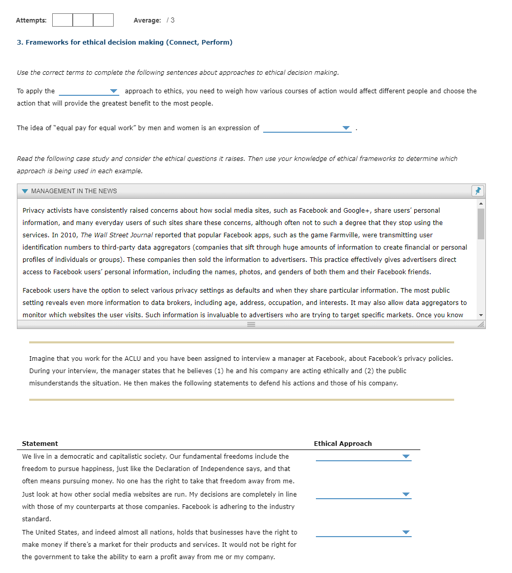 Solved Attempts: Average: 13 3. Frameworks for ethical | Chegg.com