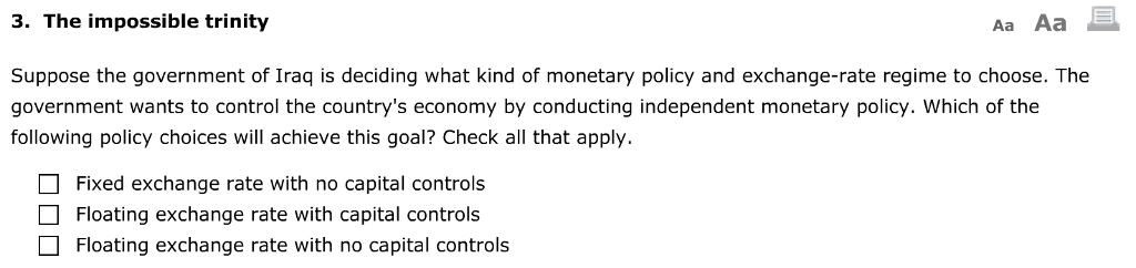 Solved 3. The impossible trinity Aa Aa Suppose the | Chegg.com