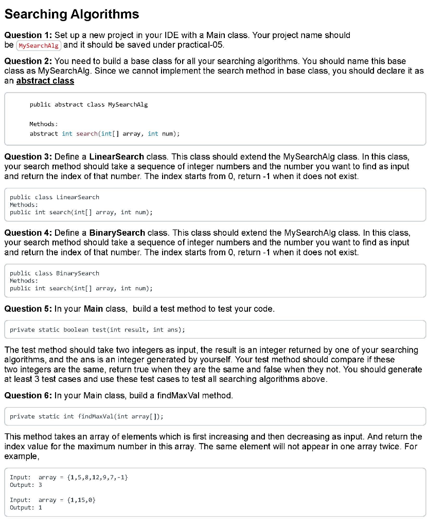 Solved Searching Algorithms Question 1: Set up a new project | Chegg.com