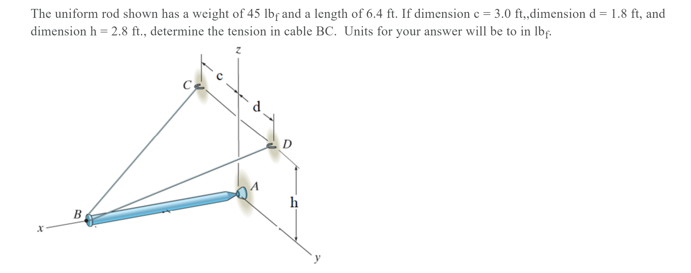 Solved The uniform rod shown has a weight of 45 lbf and a | Chegg.com