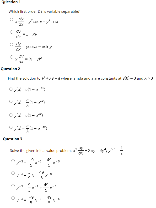 Solved Question 1 Which First Order De Is Variable