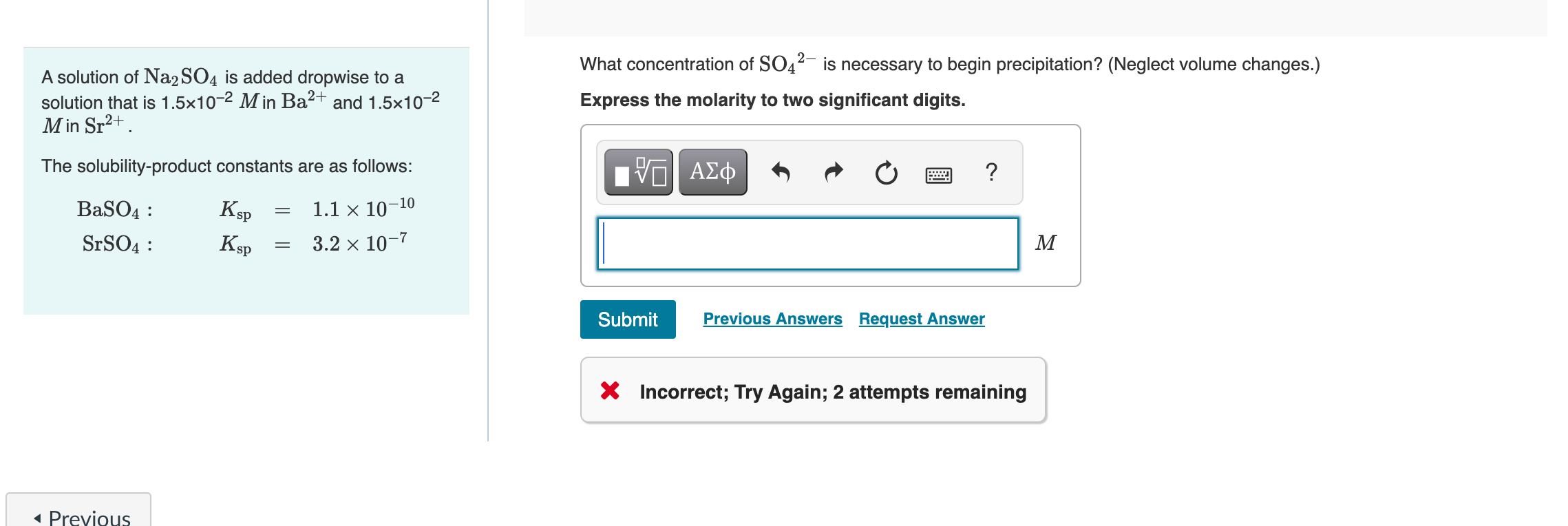 Solved A solution of Na2SO4 is added dropwise to a solution | Chegg.com