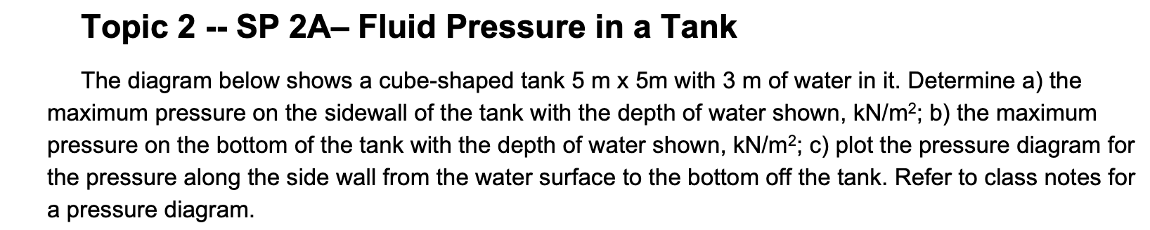 Topic 2 -- SP 2A- Fluid Pressure in a Tank The | Chegg.com