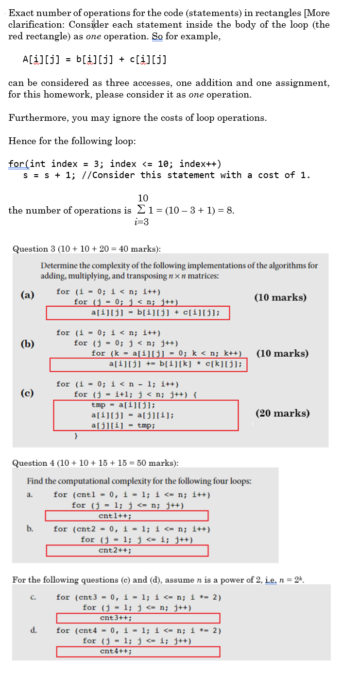 Solved Exact number of operations for the code (statements) | Chegg.com