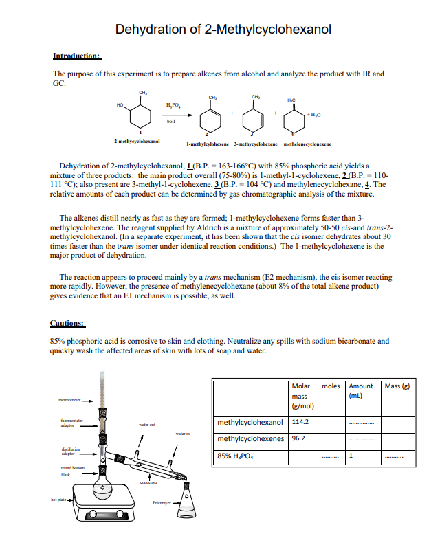 Dehydration of 2-Methylcyclohexanol Introduction: The | Chegg.com