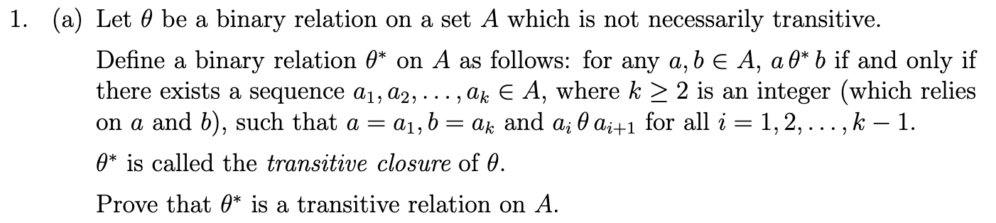 Solved (a) Let θ be a binary relation on a set A which is | Chegg.com